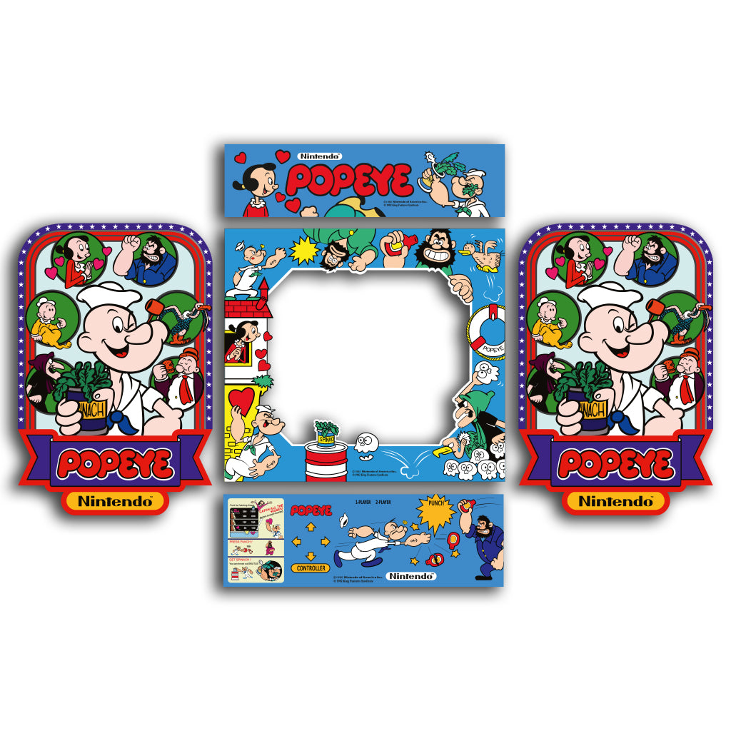 Popeye Full Arcade Side art, CPO, Bezel, Marquee – Vertex Decals